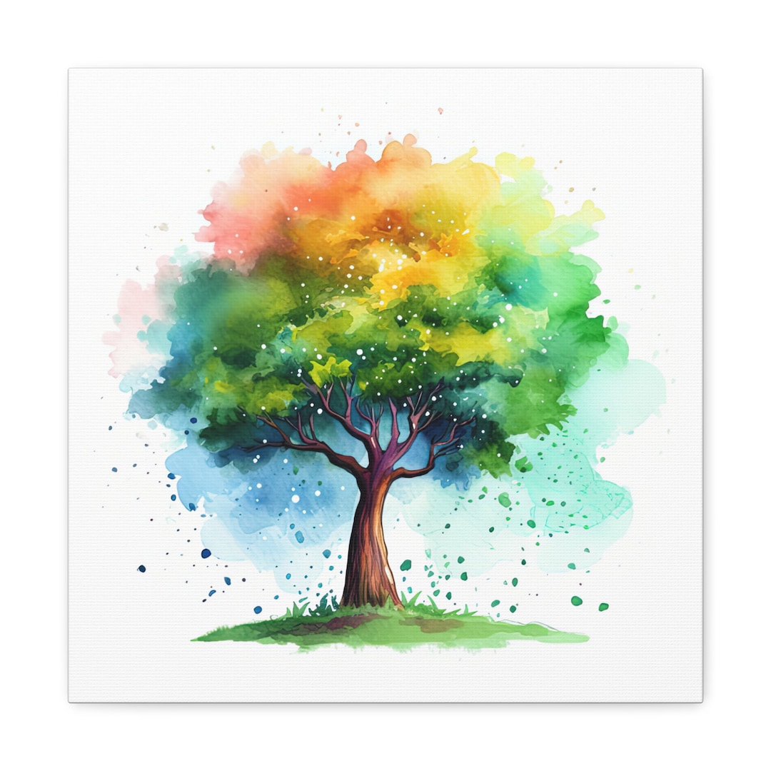 Summer Tree Watercolor Painting on Canvas, Lush Nature-inspired Artwork ...