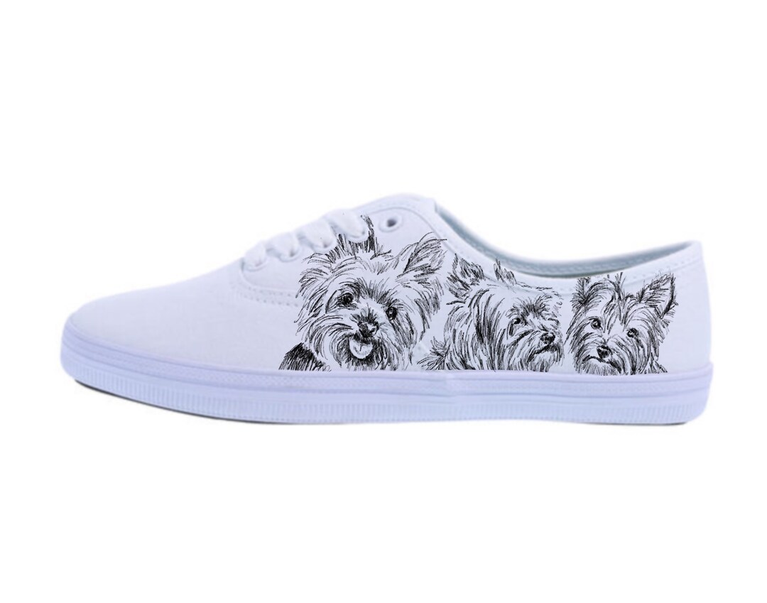 Stylish Ladies White Canvas Shoes With Yorkie Art for Dog Mom Dog ...