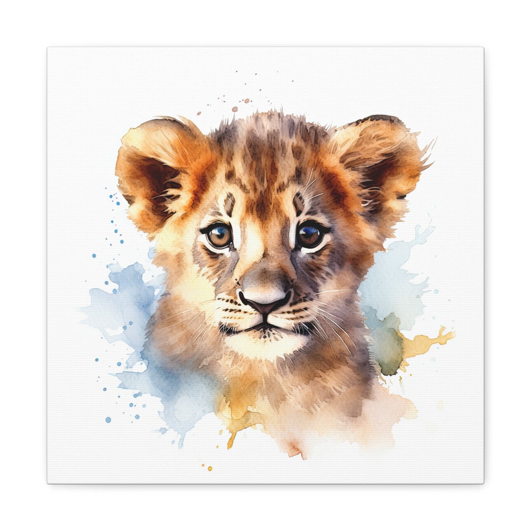 Charming Lion Cub Watercolor Painting on Canvas Nursery and Children's ...