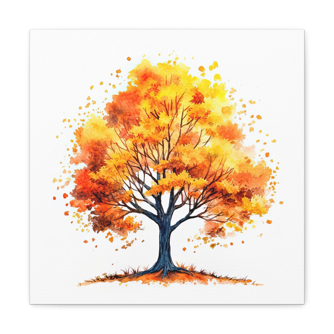 Fall Tree Watercolor Painting on Canvas Autumn-inspired Artwork Perfect ...