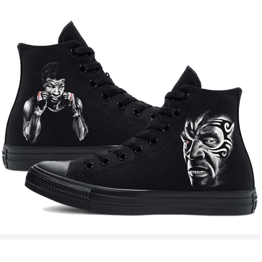 Iron Mike Tyson Converse Sneakers | Custom Blackout Chuck Taylor High ...