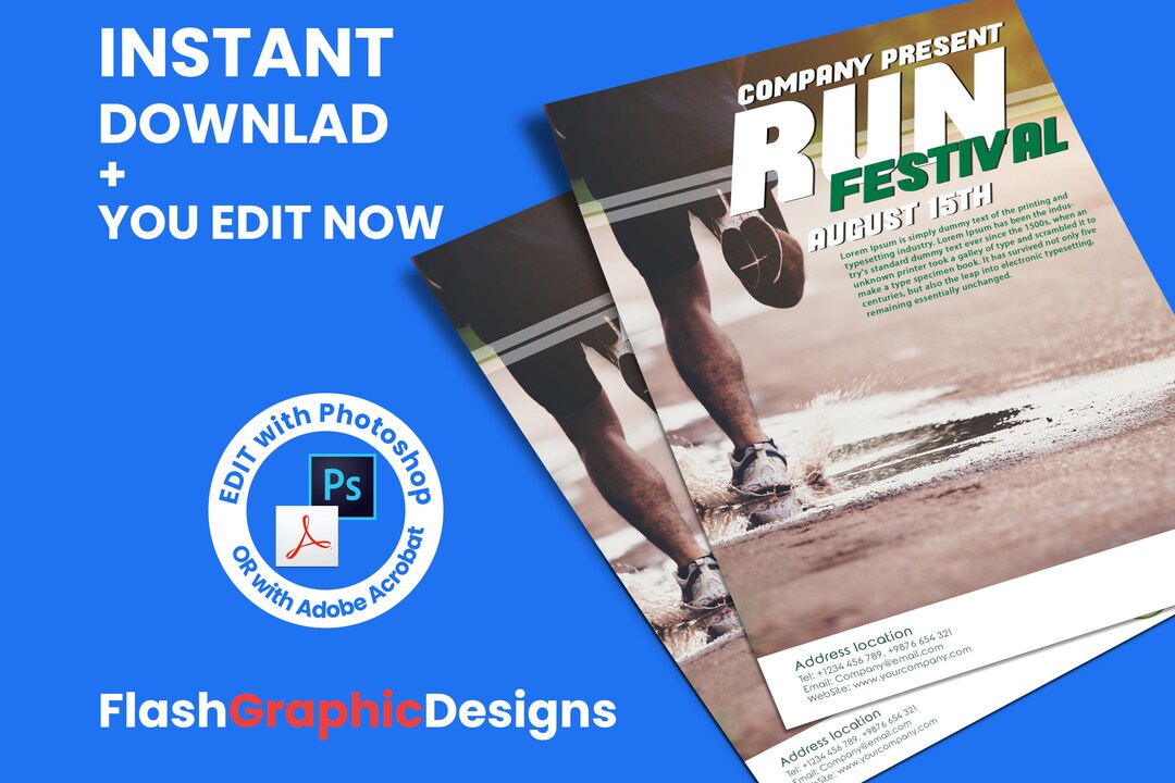 EDITABLE Marathon Flyer/poster Printable Invitation, Fundraiser Run, 5k ...