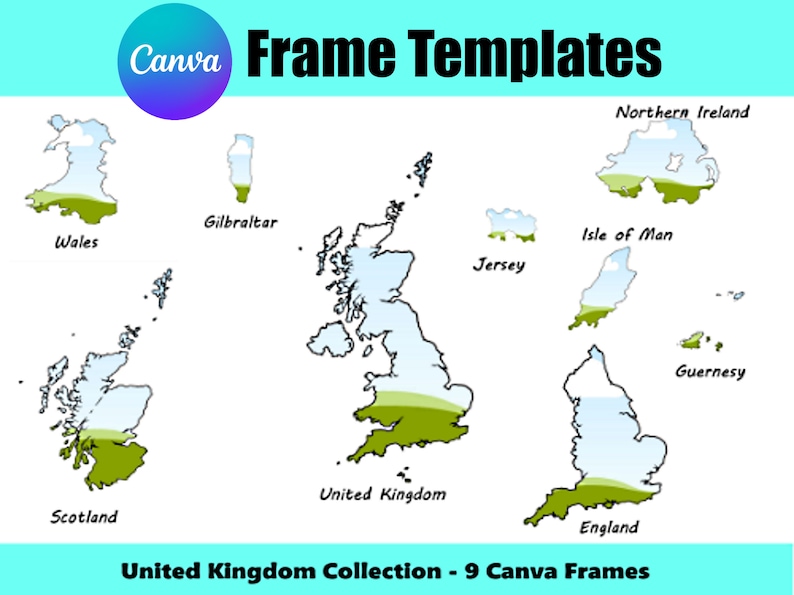 The United Kingdom Collection Bundle Canva Drag and Drop Digital Frames - Etsy