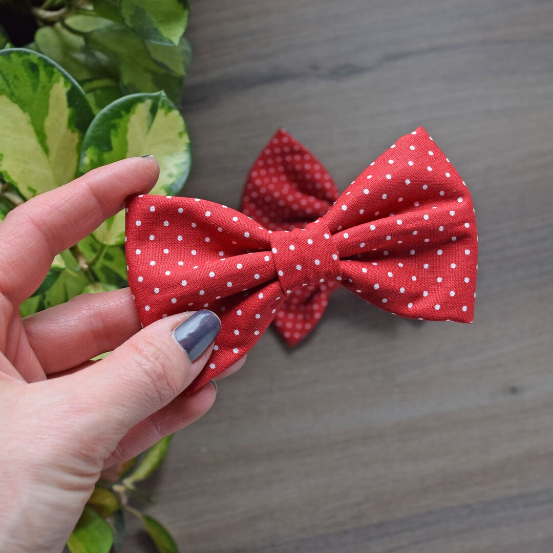Red Polka Dot Cat Bowtie White Spotty Dog Bow Tie Pet Wedding Bowtie ...
