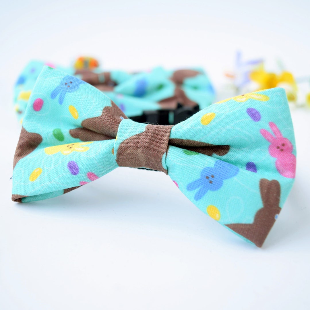 Easter Chocolate Bunny Cat Bowtie - Spring Dog Bow Tie - Blue Removable ...