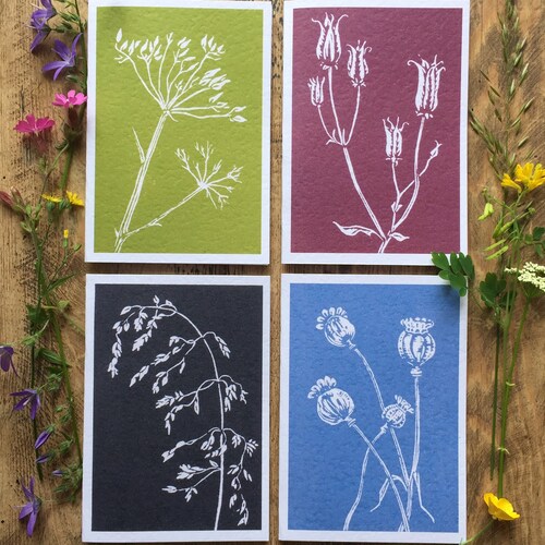 Pack of 4 Linocut Greeting Cards. Gift for a Gardener. FREE UK - Etsy