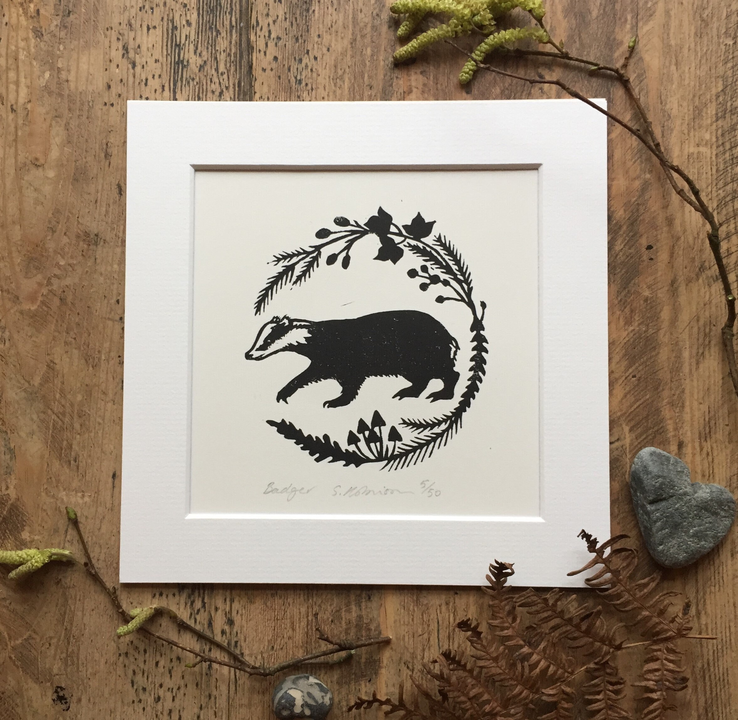 Framed Badger Linocut Art & Collectibles Wood & Linocut Prints etna.com.pe