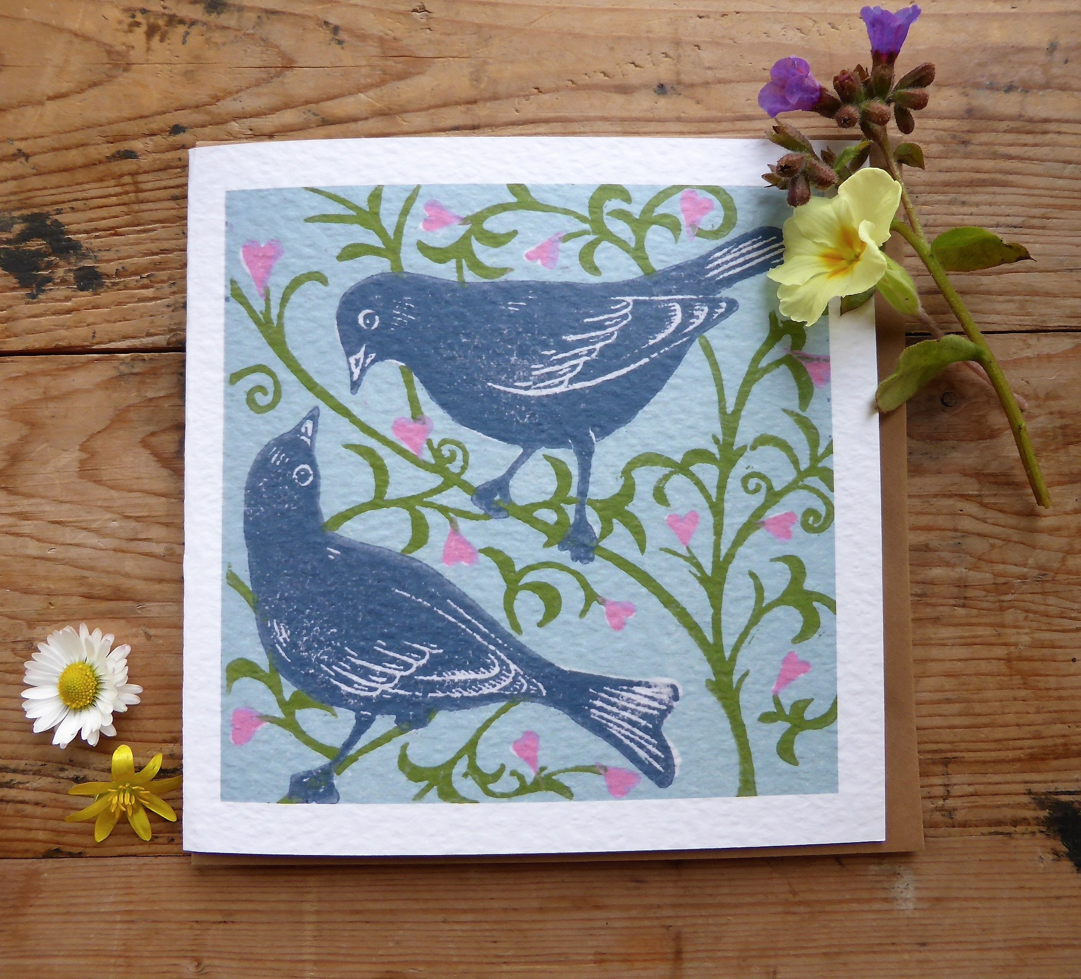 Love Birds Greetings Card From an Original Lino Print - Etsy UK