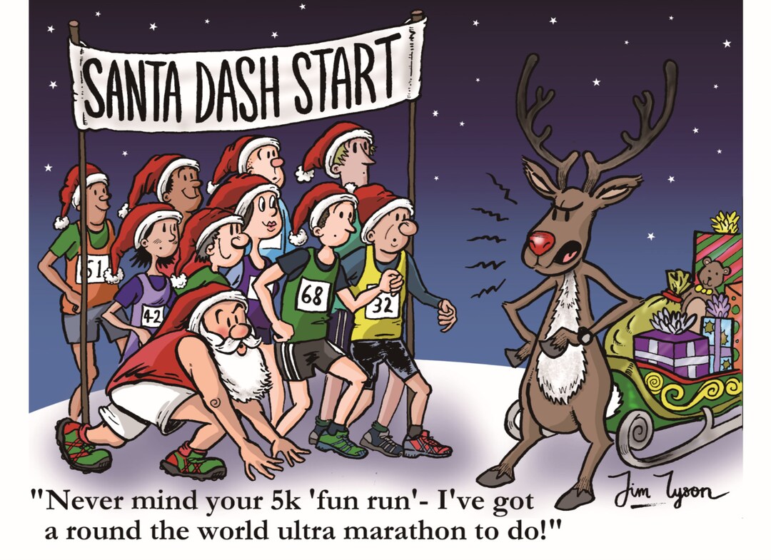 Santa Dash Cartoon Christmas Card - Etsy
