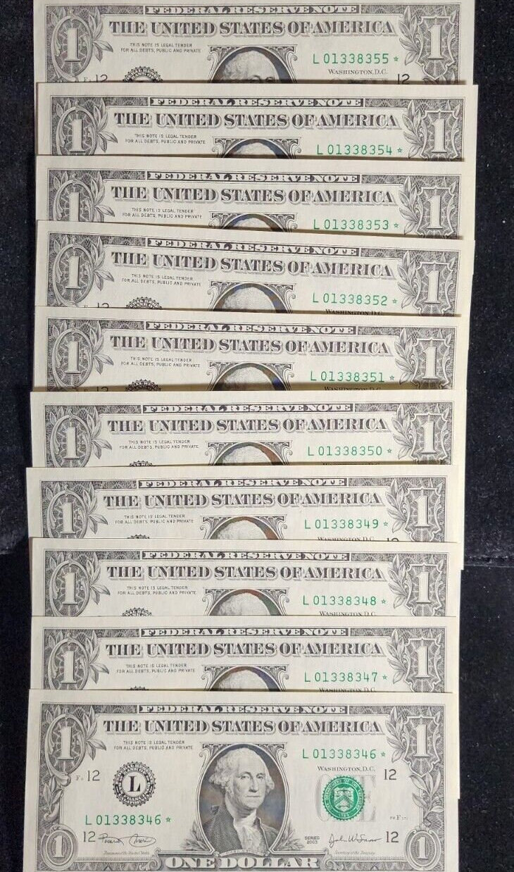 2003 One Dollar Bill STAR Note Uncirculated Consecutive FREE SHIPPING ...