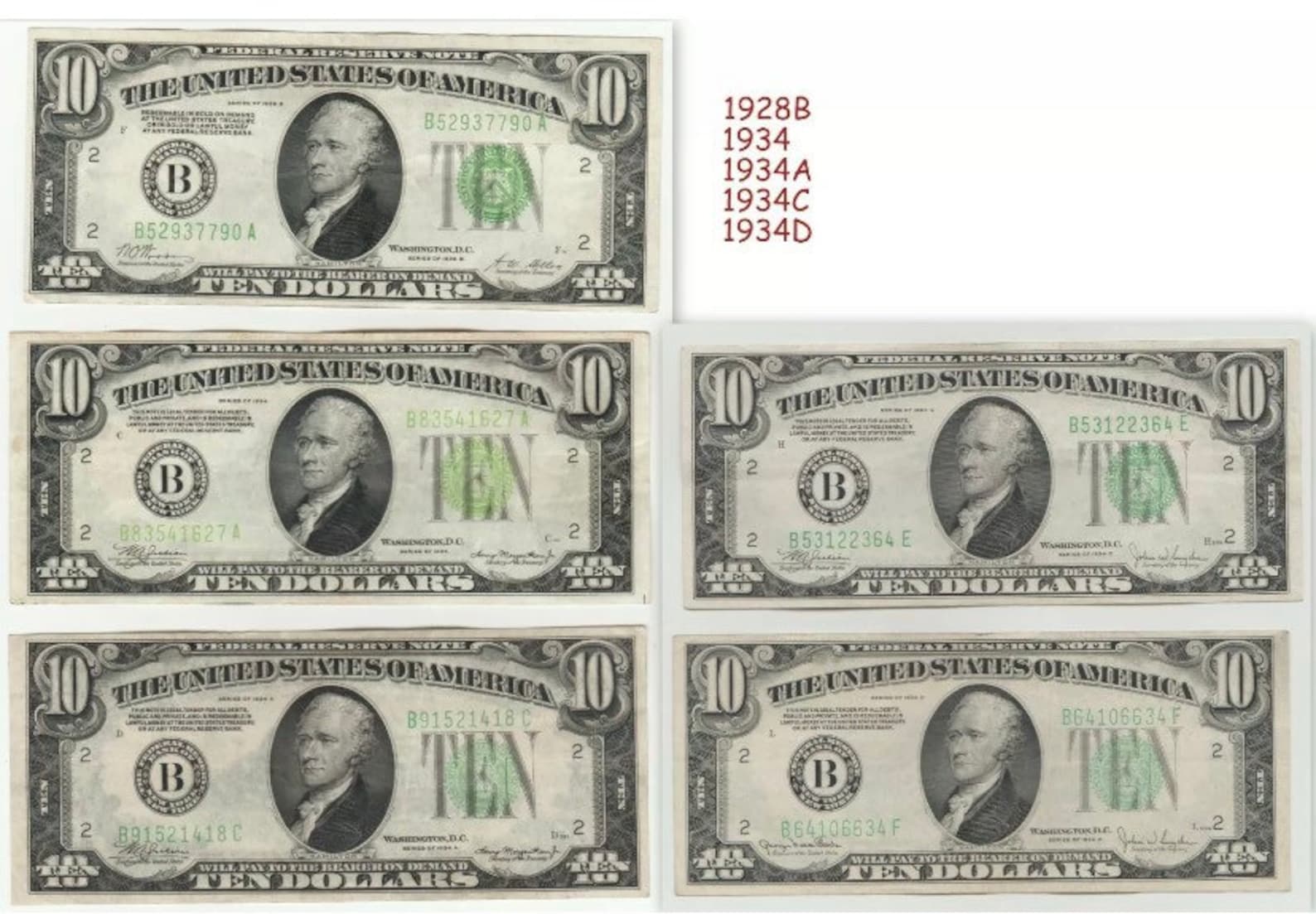 1934 10 Dollar Federal Reserve Note Frn United States Green - Etsy