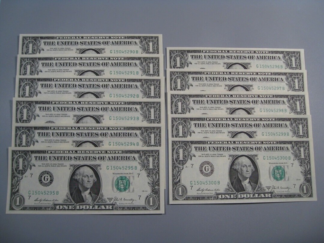 1969-B One Dollar Bill Uncirculated Federal Reserve Note Consecutive ...