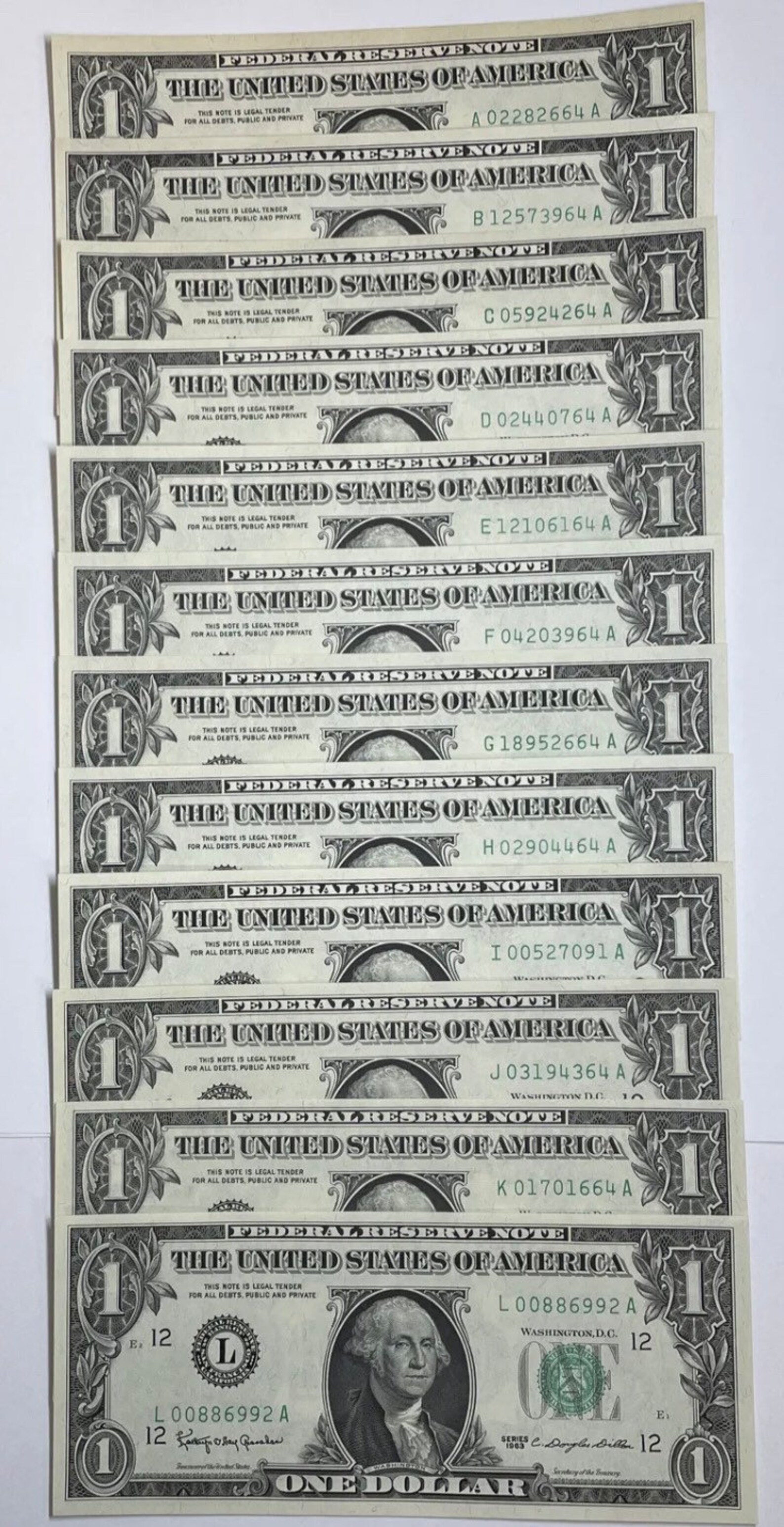 1963 1.00 One Dollar Bill Federal District Set A-L All 12 FREE - Etsy