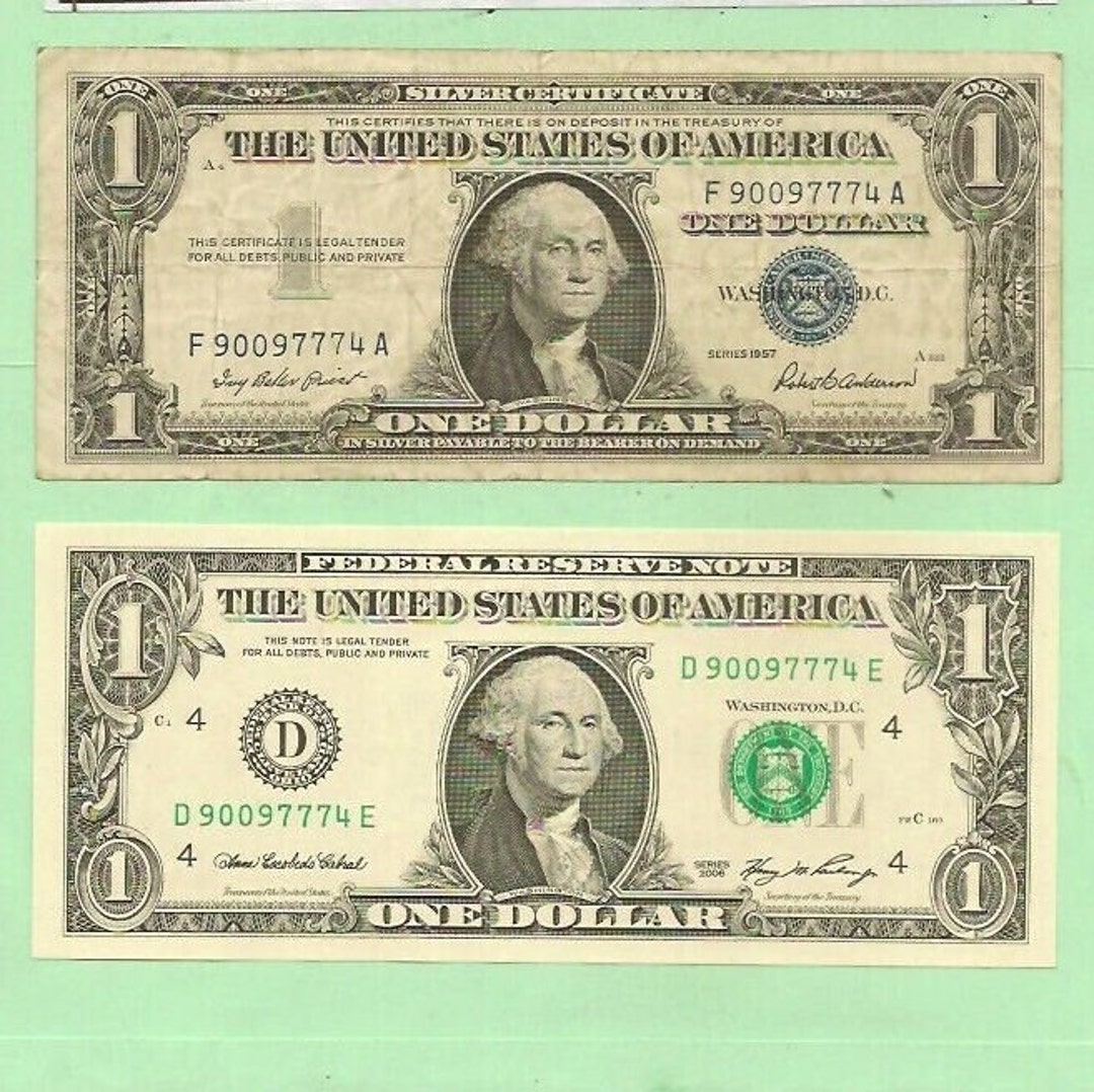 Set of US Federal Reserve Note and Silver Certificate With Identical ...