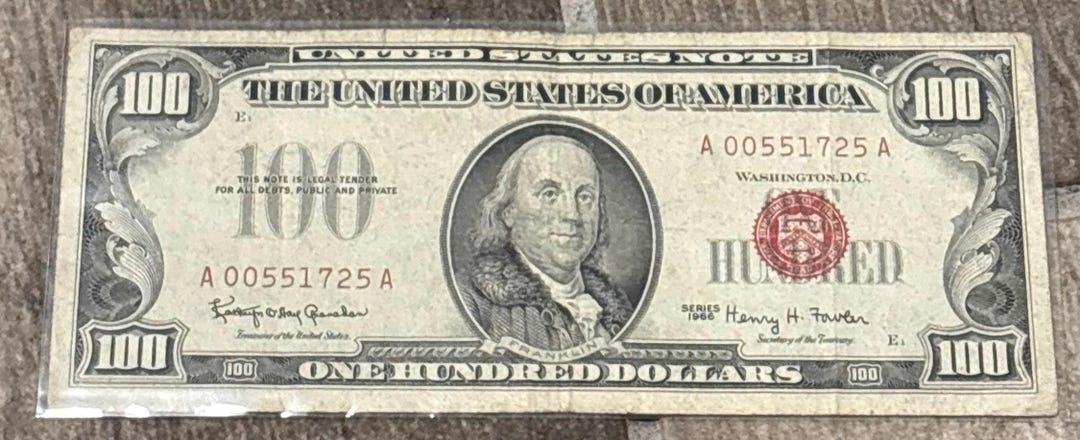 1966 100 Dollar United States Note Legal Tender Red Seal FREE SHIPPING ...