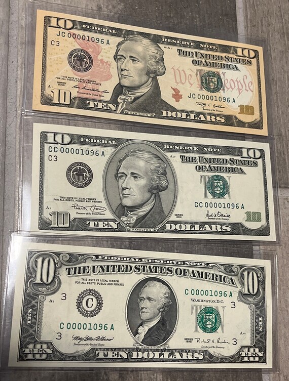 3 US 10-dollar Bills With Identical Matching Low Serial - Etsy