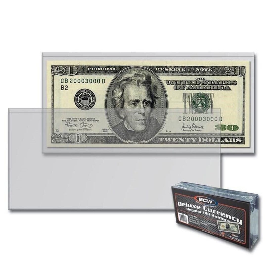 Pack of 50 BCW Deluxe Semi Rigid Regular Modern US Currency Bill ...