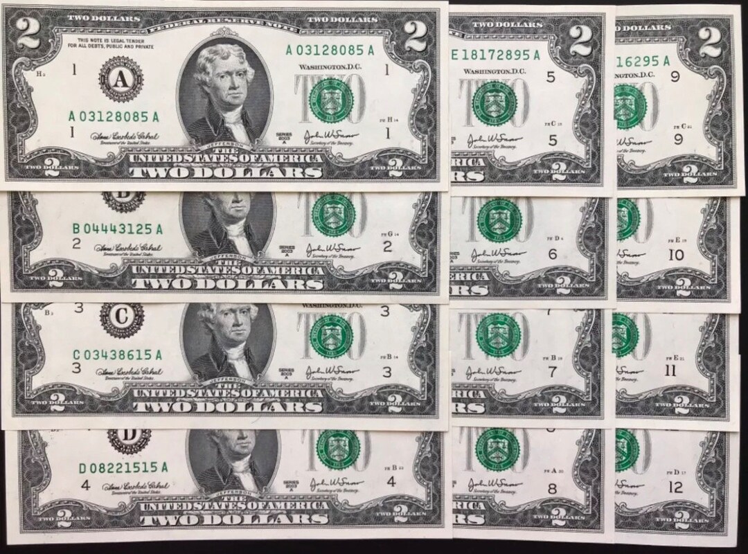2003A 2.00 Two Dollar Bill Federal District Set Cu A-l All 12 FREE SHIPPING Uncirculated Unc Frn ...