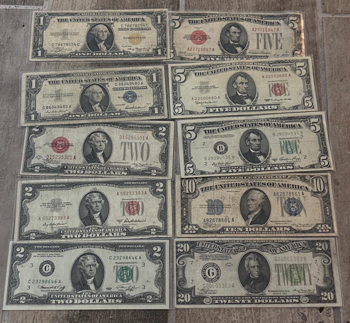 Collection Lot of Vintage Rare US Currency 10 Different Collectible ...