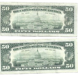 1974 1977 1981 1985 1988 1990 1993 50-dollar Federal Reserve Note Frn ...