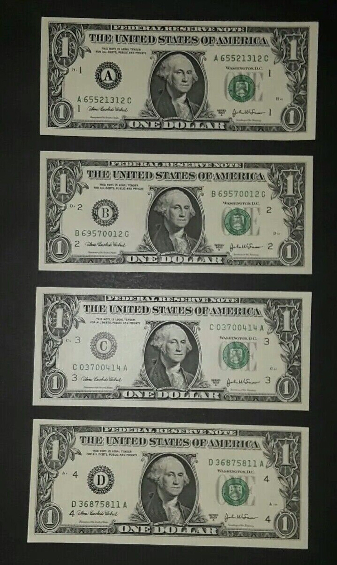 2003A 1.00 One Dollar Bill Federal District Note Set A-L All 12 FREE ...