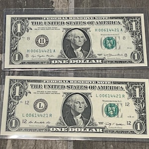2 US Federal Reserve Notes With Identical Matching Serial Numbers FREE ...