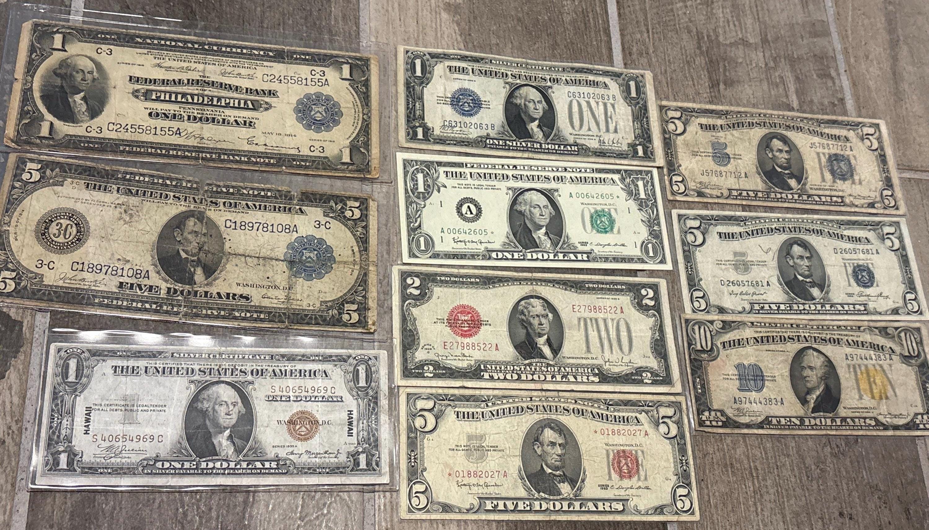 Collection of Vintage Rare US Currency 10 Different Collectible Notes ...