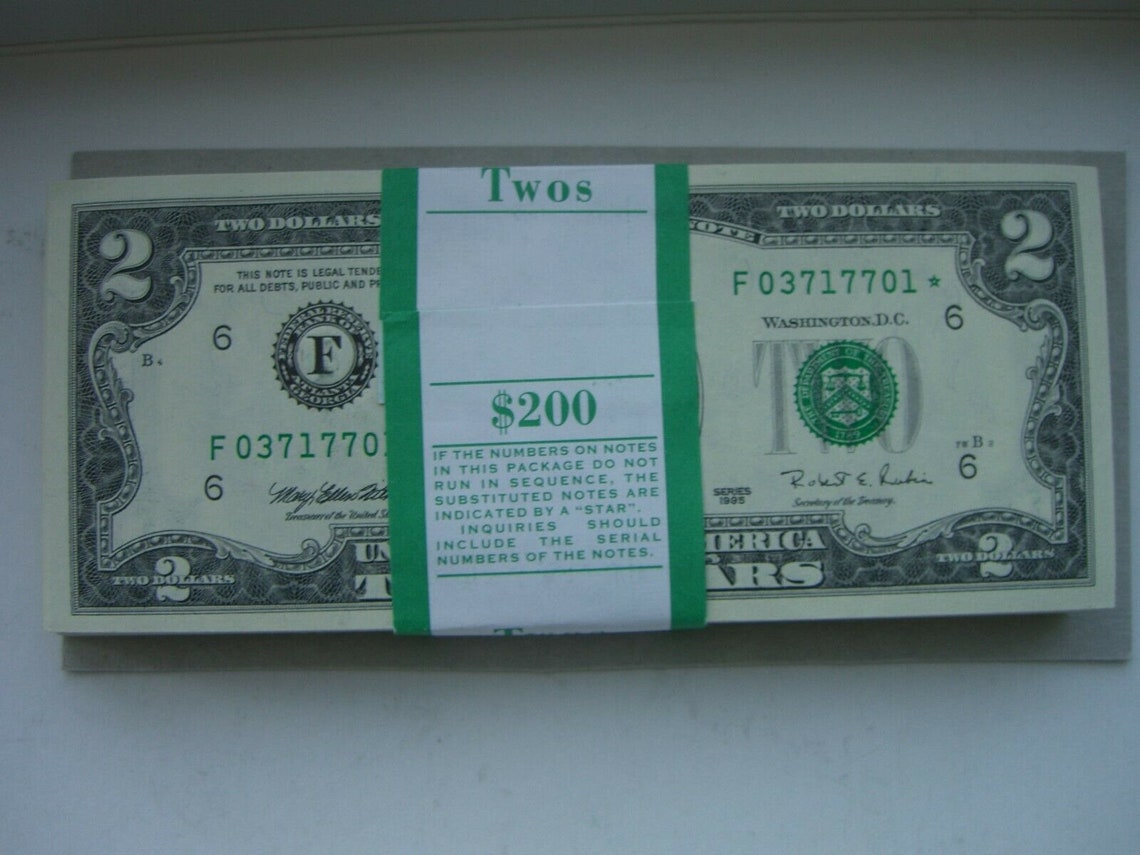 1995 Two Dollar Bill STAR Note Uncirculated Consecutive FREE SHIPPING ...