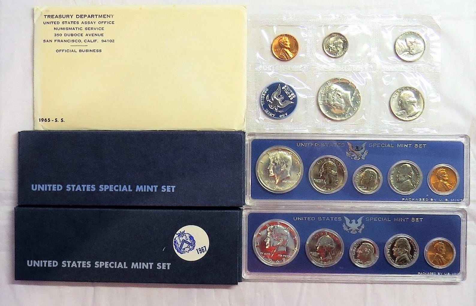 1965 1966 1967 SMS Mint Sets U.S. Mint Special Mint Sets With Silver ...