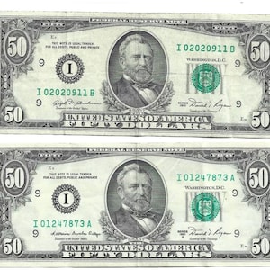1974 1977 1981 1985 1988 1990 1993 50-dollar Federal Reserve Note Frn ...