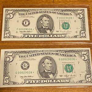 1993 and 1995 5-dollar STAR Federal Reserve Notes With | Etsy