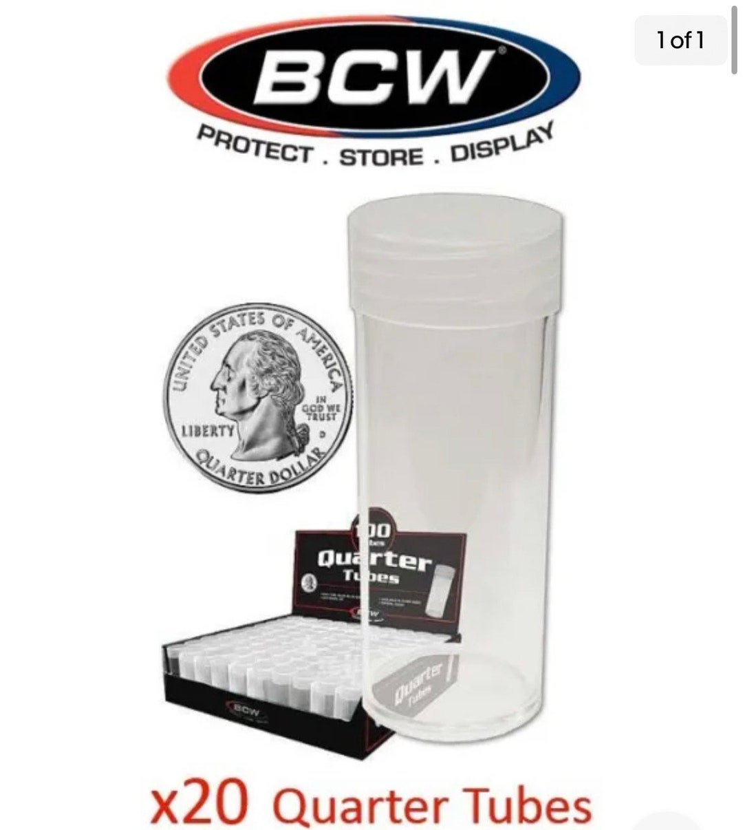 20 Quarter Round Coin Storage Roll Tubes Clear Screw Caps BCW Lot 24mm ...