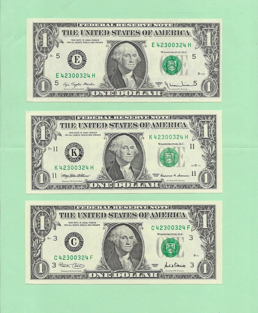 3 Uncirculated US Federal Reserve Notes With Identical Matching RADAR ...