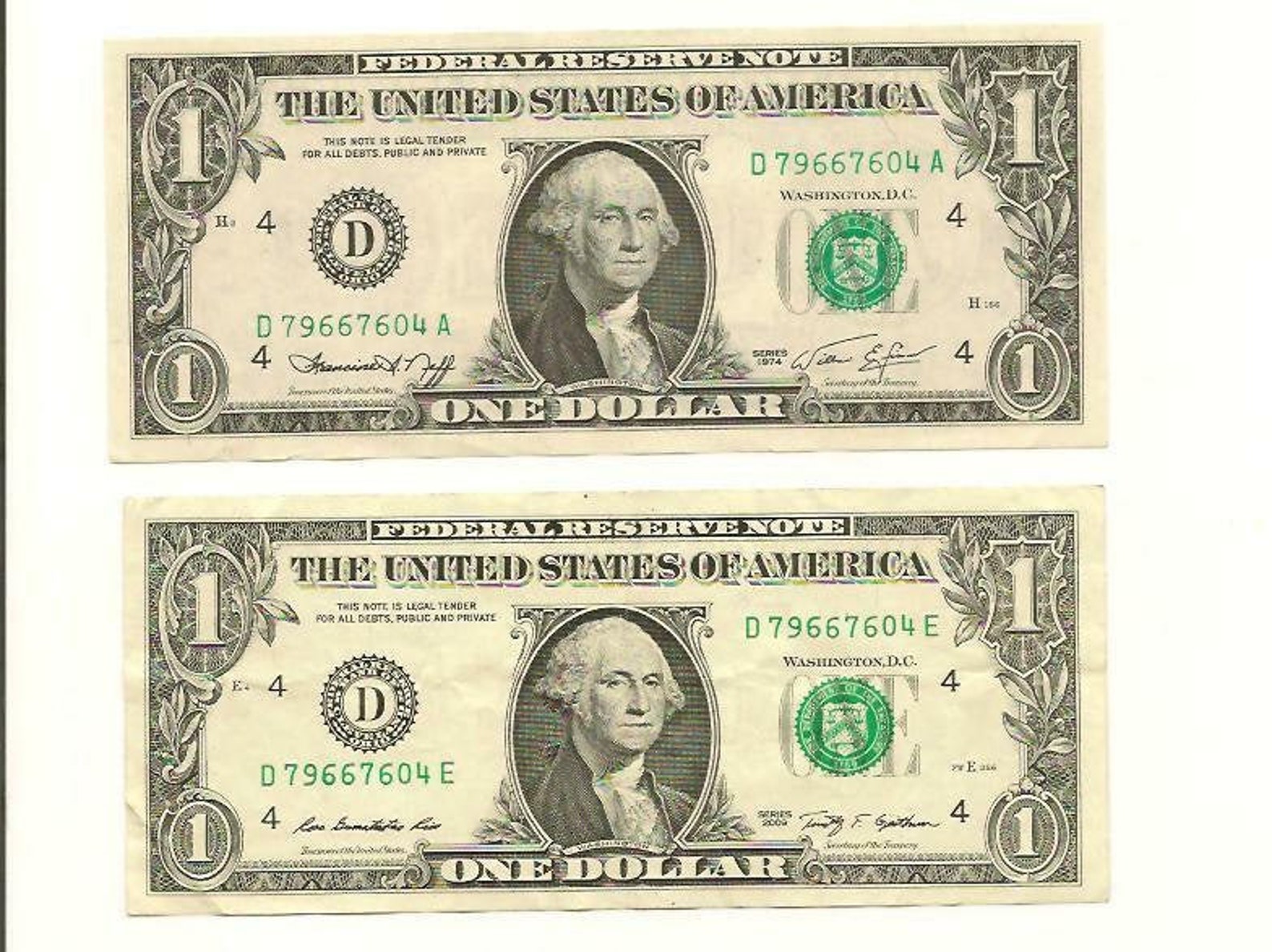 2 US One-Dollar 1 Bills With Identical Matching Serial | Etsy