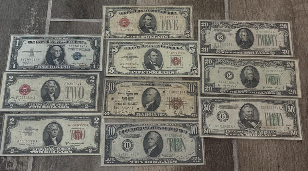 Collection of Vintage Rare US Currency 10 Different Collectible Notes ...