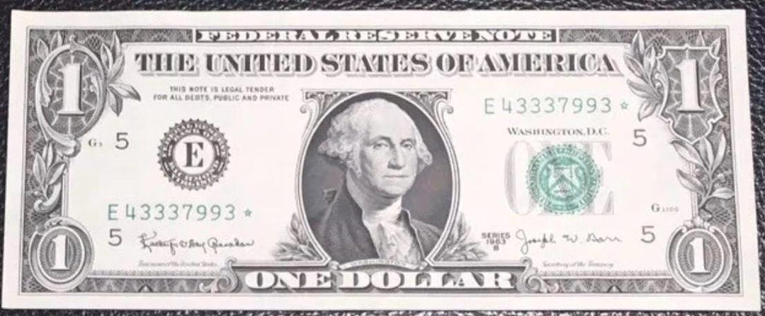1963B One Dollar Bill STAR Federal Reserve Note Uncirculated Bill FREE ...