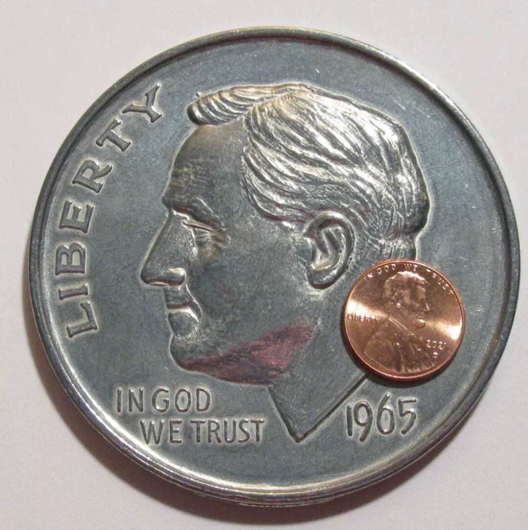 Giant Jumbo 1965 US Roosevelt Dime Magic Coin Trick Prop FREE SHIPPING ...