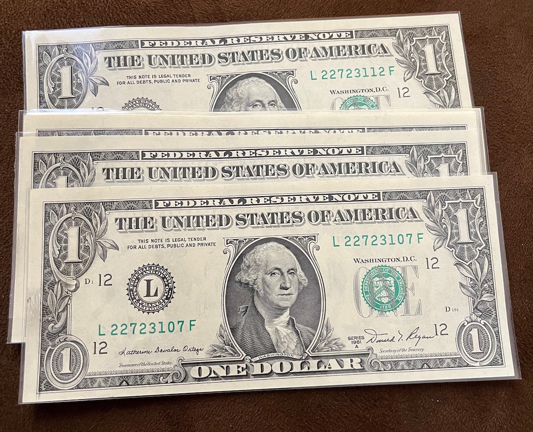 1981A One Dollar Bill Uncirculated Federal Reserve Note Consecutive FRN ...
