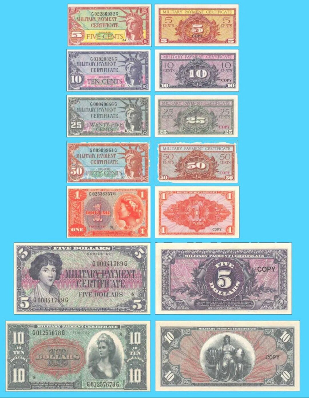 Complete Replica Set of Series 591 Military Payment Certificates FREE ...