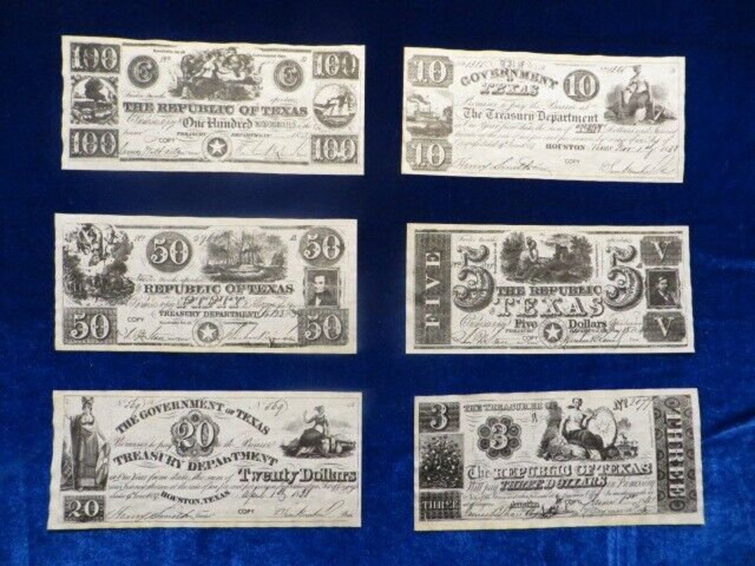 Collection of Replica Antique Republic of Texas Currency Educational ...