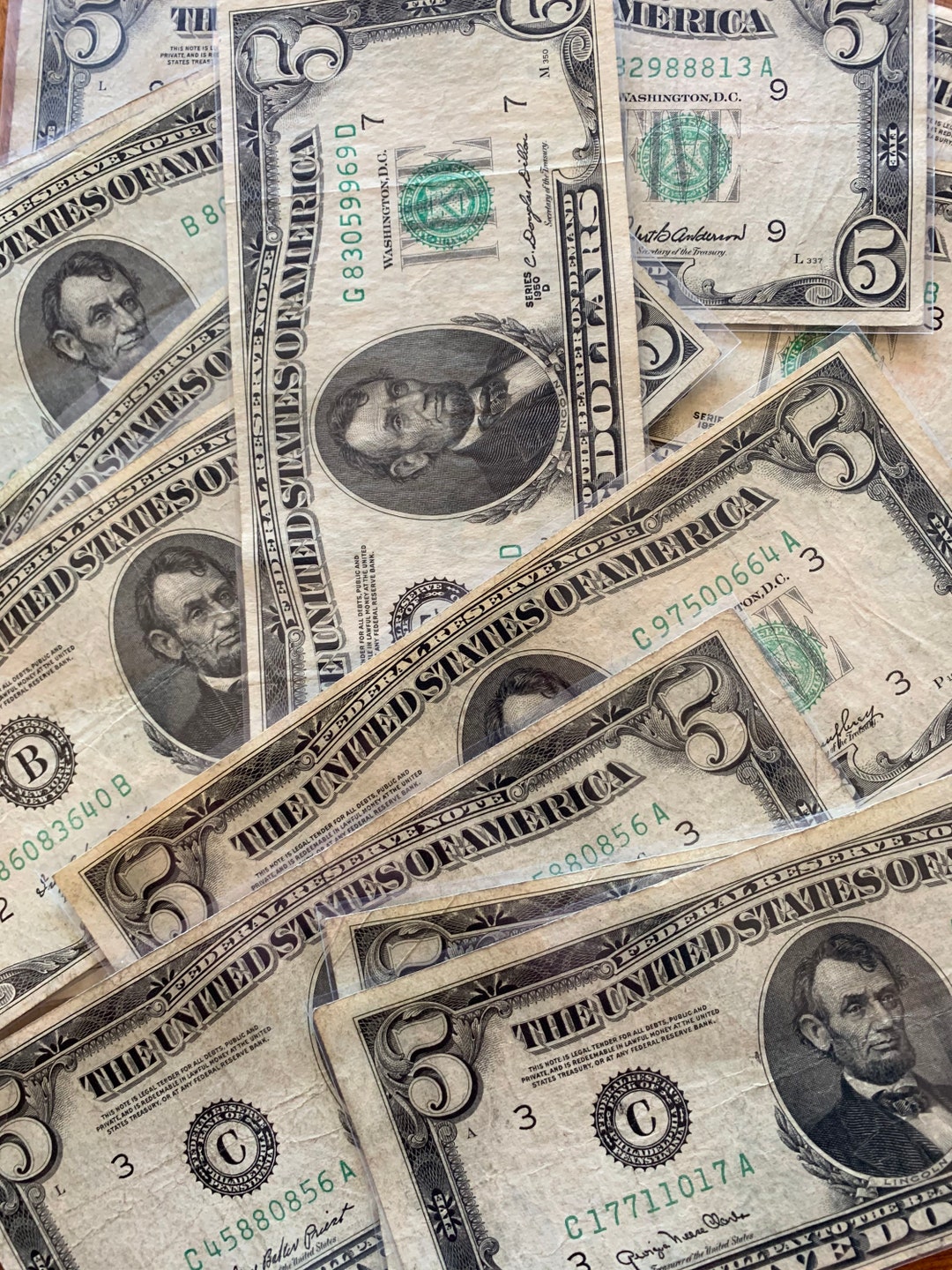 1950 5 Dollar Federal Reserve Note Frn United States Green Seal Series ...