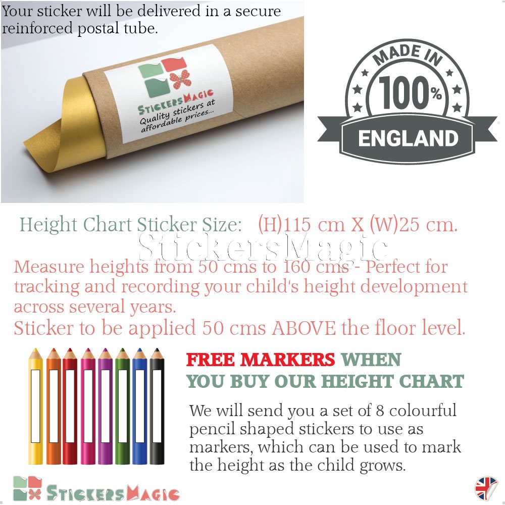 Personalised Height Chart Wall Sticker Girls Pirate Nursery Wall Decal ...