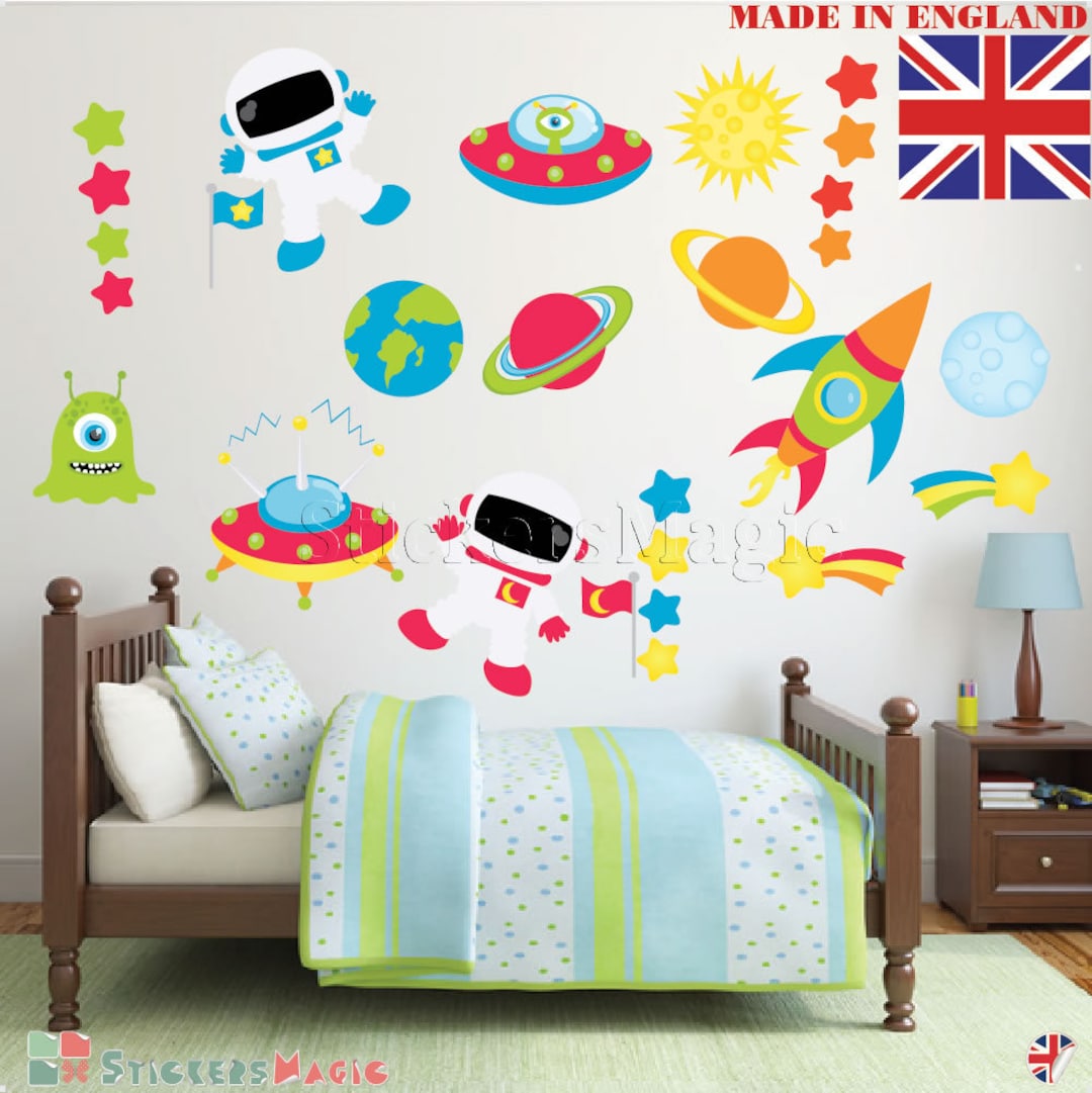 Boys Space Wall Stickers Rocket Planets Astronaut Nursery Decoración ...
