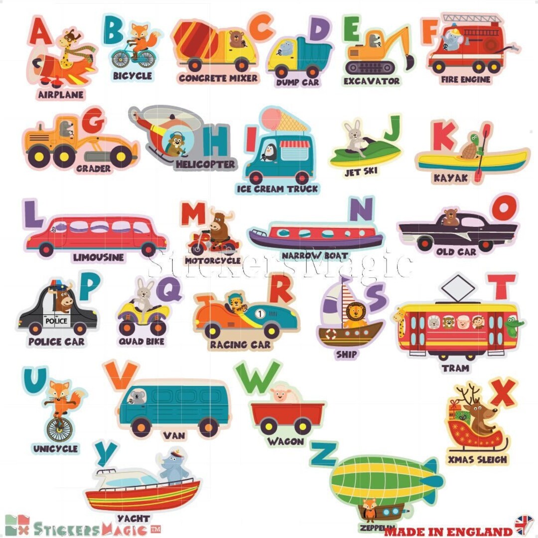 Vehicle Alphabet Wall Stickers Vehicle ABC Wall Sticker Abc Wall Decal ...