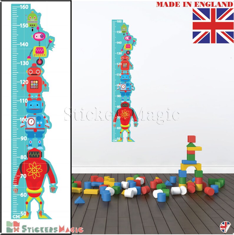 Height Chart Wall Sticker ROBOT Growth Chart Childrens Bedroom Nursery ...