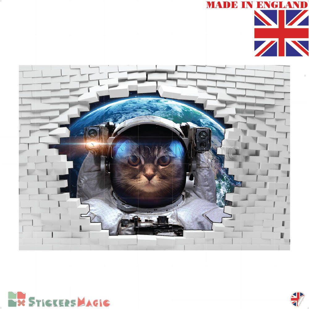 Cat Astronaut Hole 3d View Wall Sticker Decalmural Wall - Etsy