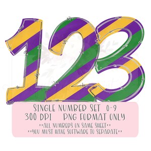 Mardi Gras Striped Number Set Hand Drawn Printable PNG - Etsy