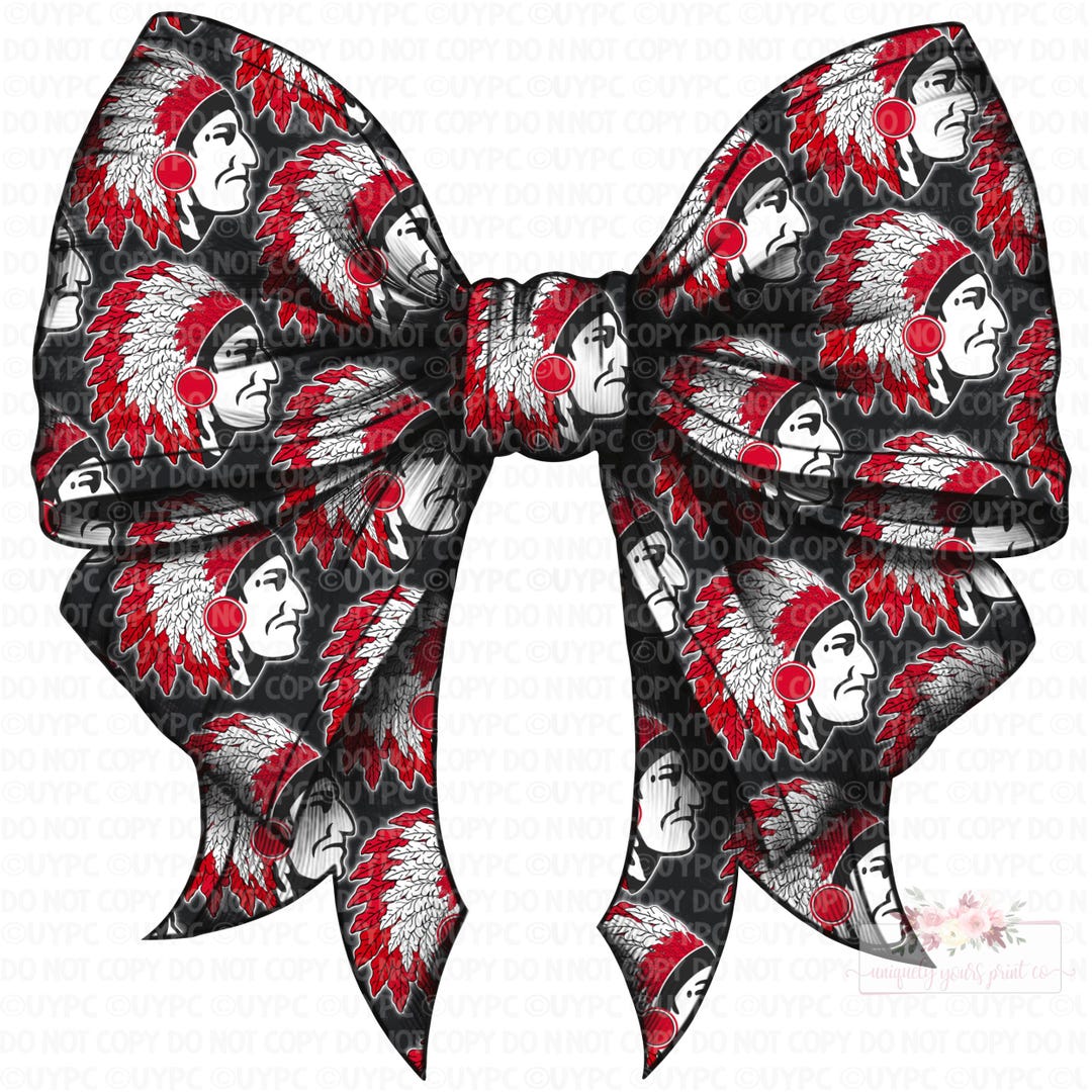 Apache Chief Mascot Bow | Red & White Digital Print (PNG) - Etsy