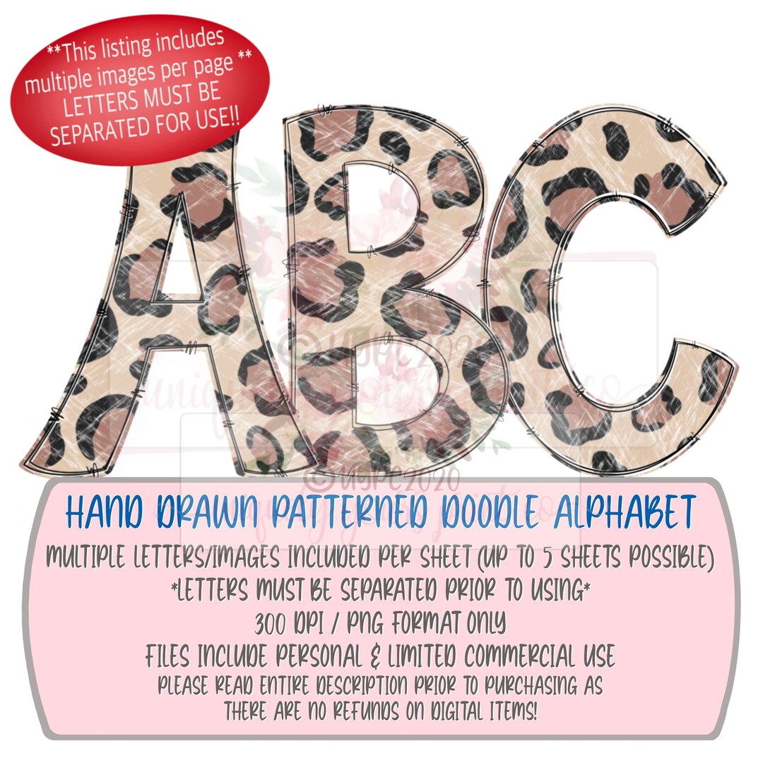 DISTRESSED Leopard Cheetah Alpha Doodle Alpha | Uppercase Only Letters ...