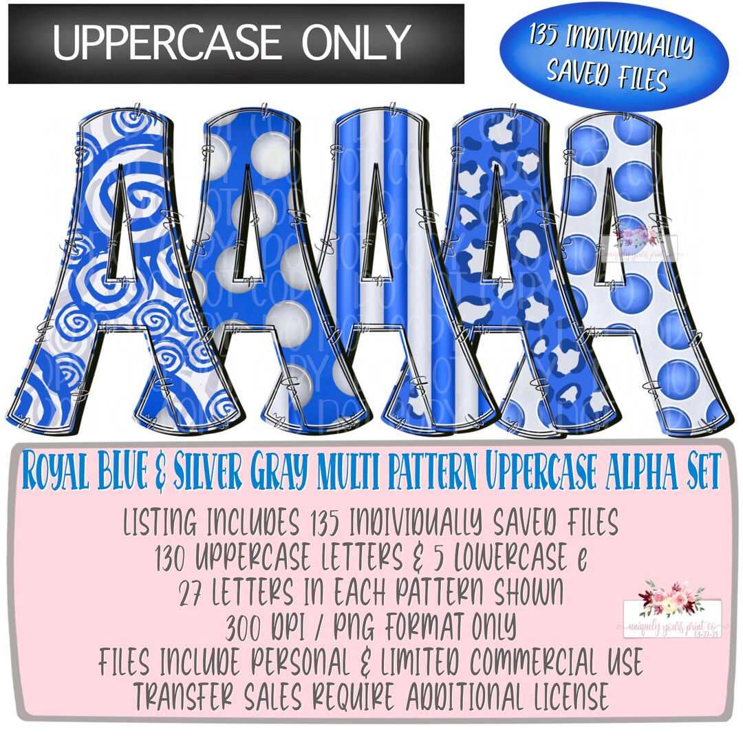 Royal Blue & Silver Gray Digital Alpha Bundle | 5 Patterns of ...